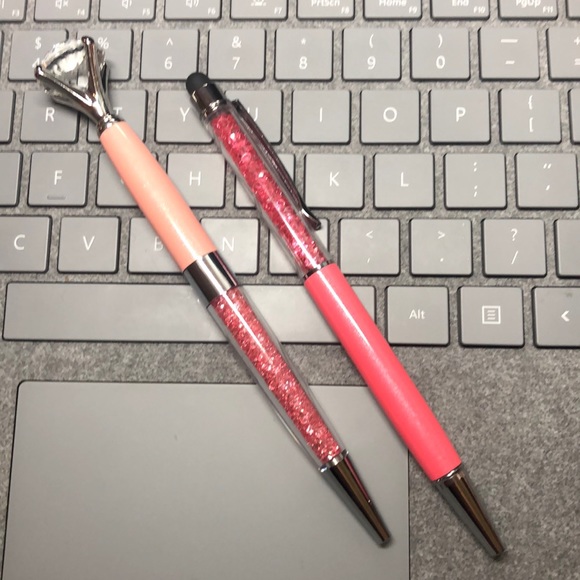 Accessories | 2 Diamond Crystal Glam Pink Pen Set Fancy Girly | Poshmark